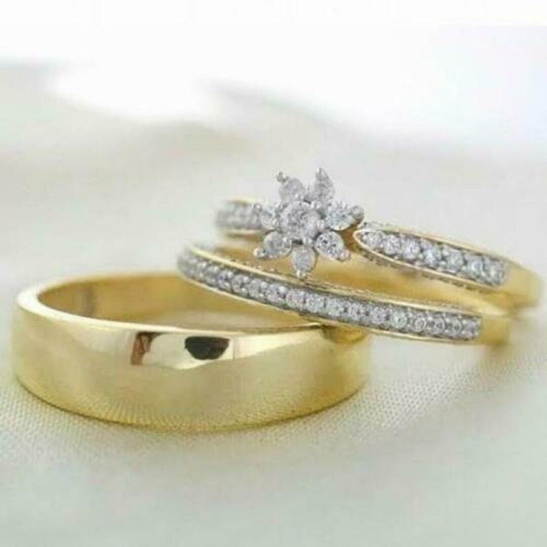 Buy 3 Ct Round Diamond Trio Set Ring Wedding His & Her Band Bridal ...