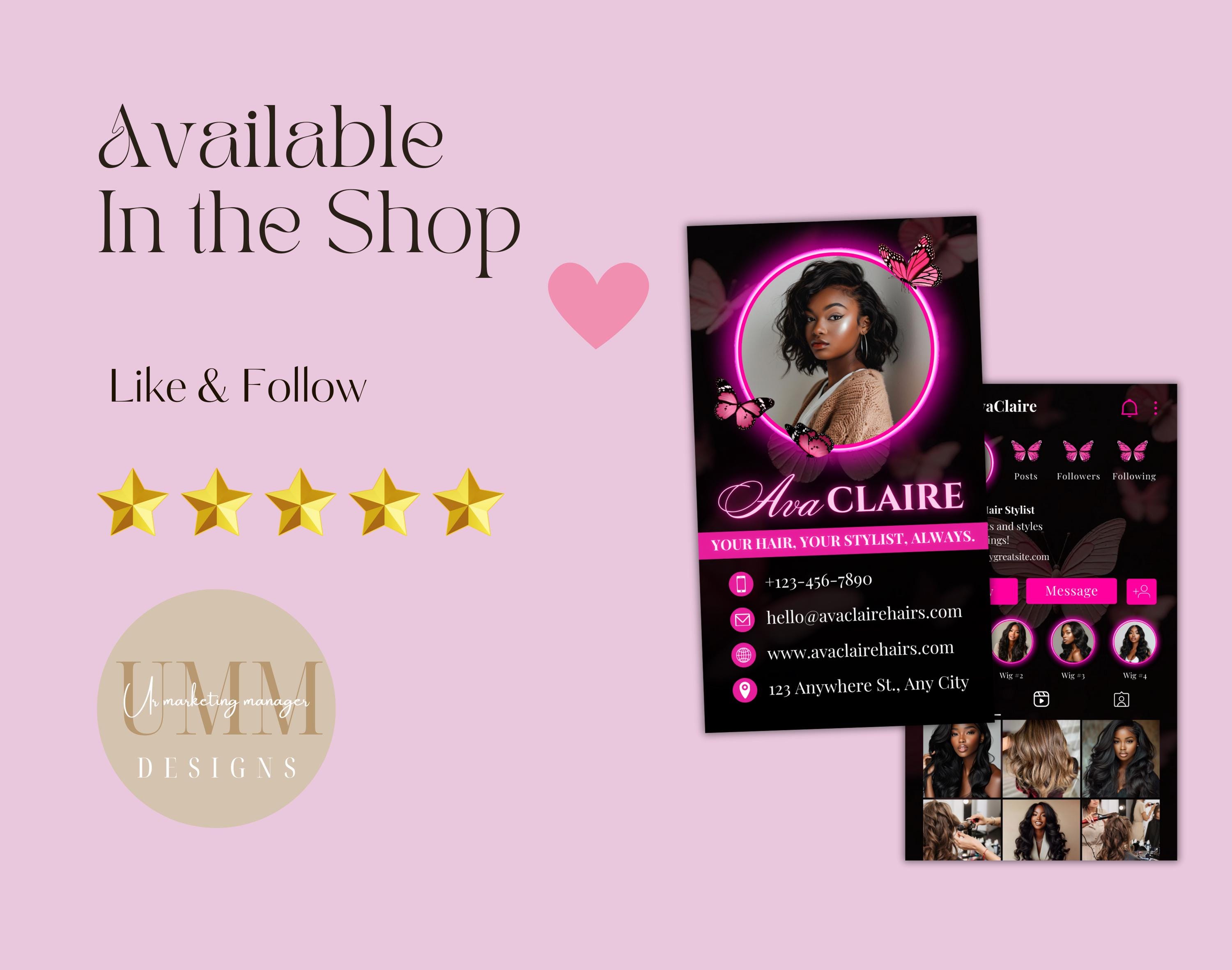 Business Card Template, Hair Stylist Business Card, Beauty Artist Card ...