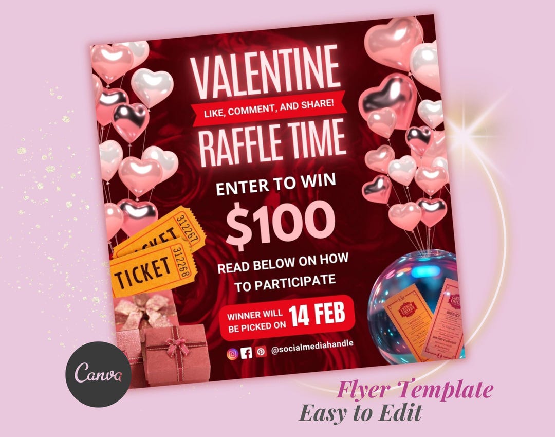Valentine's Day Raffle and Giveaway Flyer, DIY Valentine's Template ...