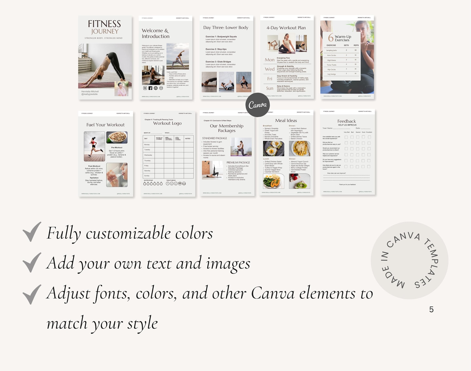 Fitness Ebook Planner Template | Workout Program Guide | Nutrition ...