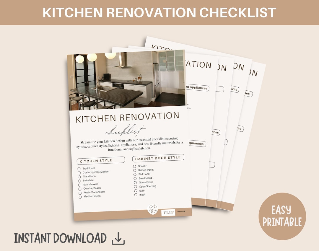Easy Printable Kitchen Remodel Redesign Renovation Checklist: Instant ...