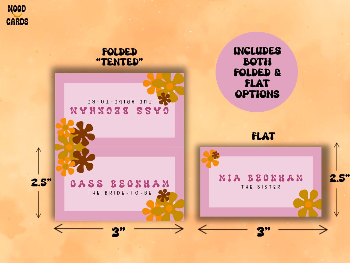 RETRO Name Card Template, Bachelorette Place Card Template, Printable ...