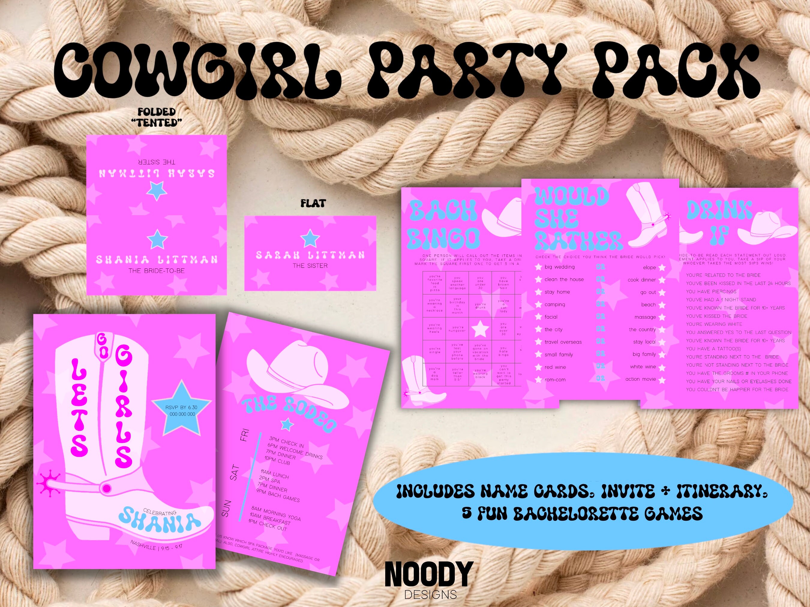 COWGIRL Bachelorette Party Set | Last Rodeo Invite Itinerary | Bach ...