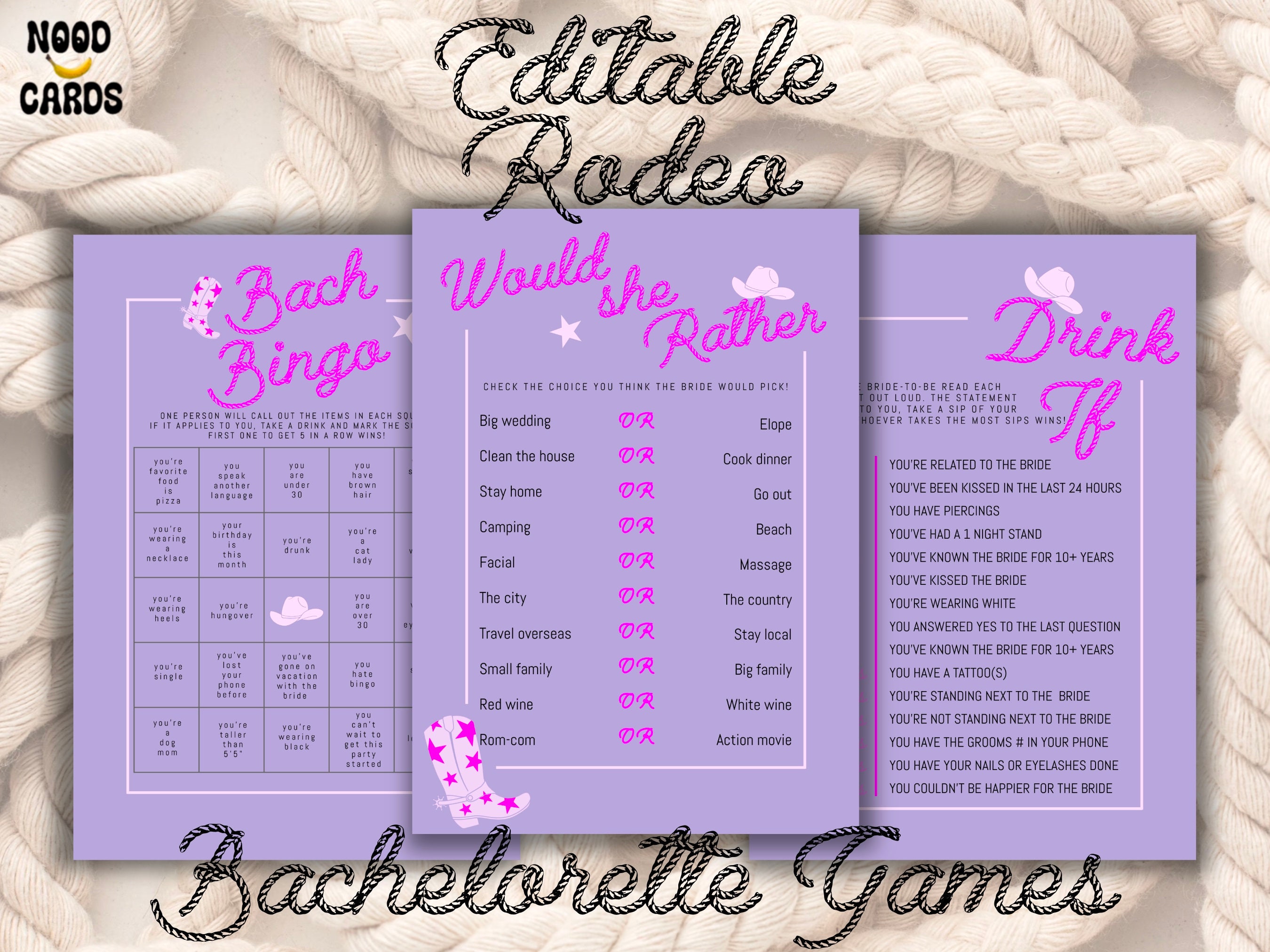 RODEO Bachelorette Party Last Rodeo Set of 5 Games | Weekend Drinking ...
