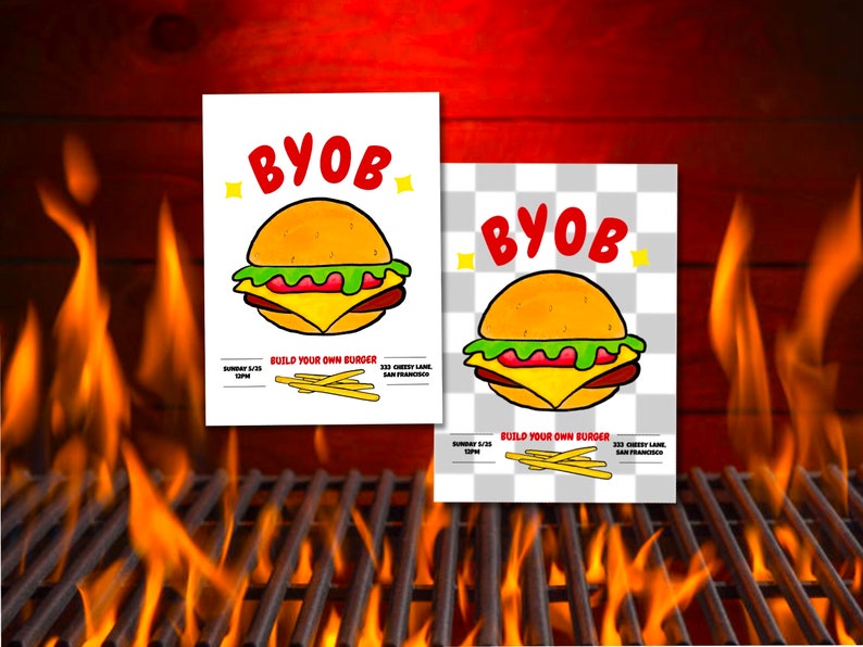 BURGER Comic Style Customizable Summer BBQ Invitation Instant Download ...