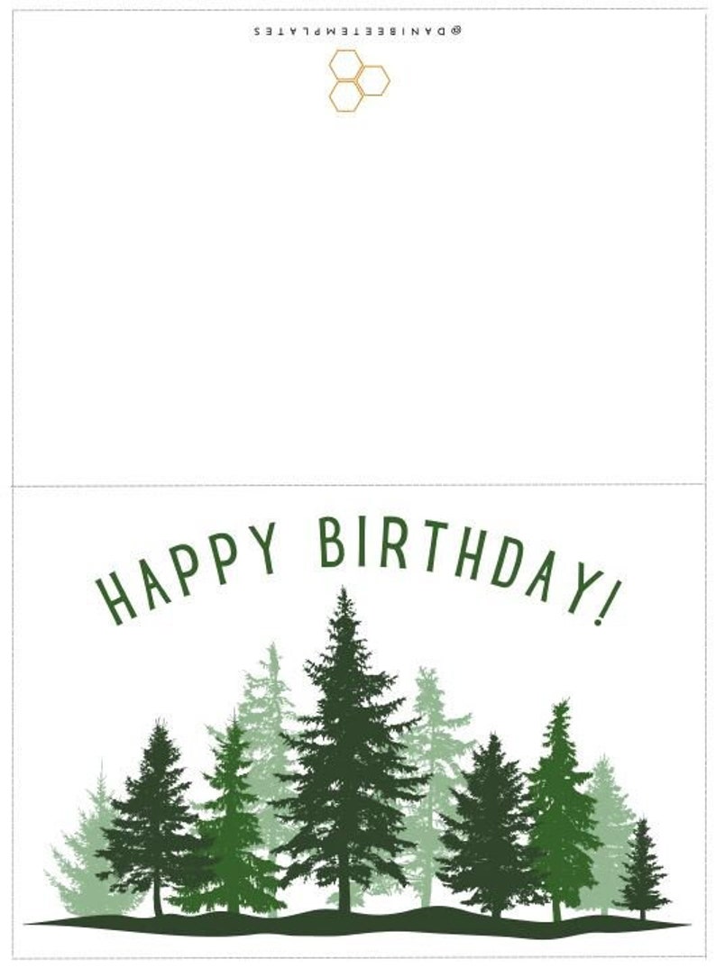Printable Birthday Card With Nature Forest Design, 6.5"x4.5" Template ...