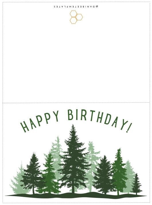 Printable Birthday Card With Nature Forest Design, 6.5"x4.5" Template ...