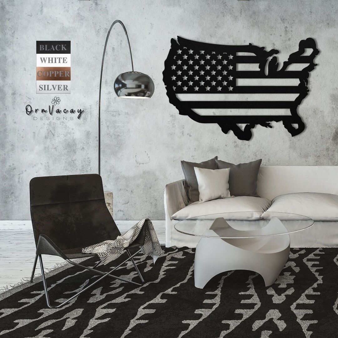 American Flag Metal Wall Decor US Map Metal Wall Art Large US Flag 4th ...