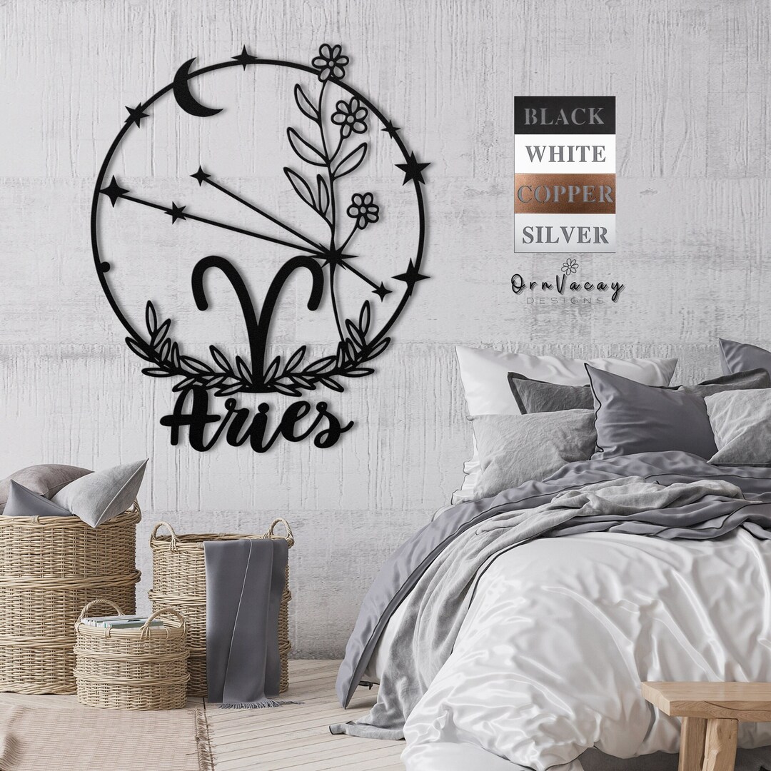 Aries Zodiac Metal Wall Art Home Decor Metal Star Sign Wall Art Zodiac Gift Aries March Birthday ...