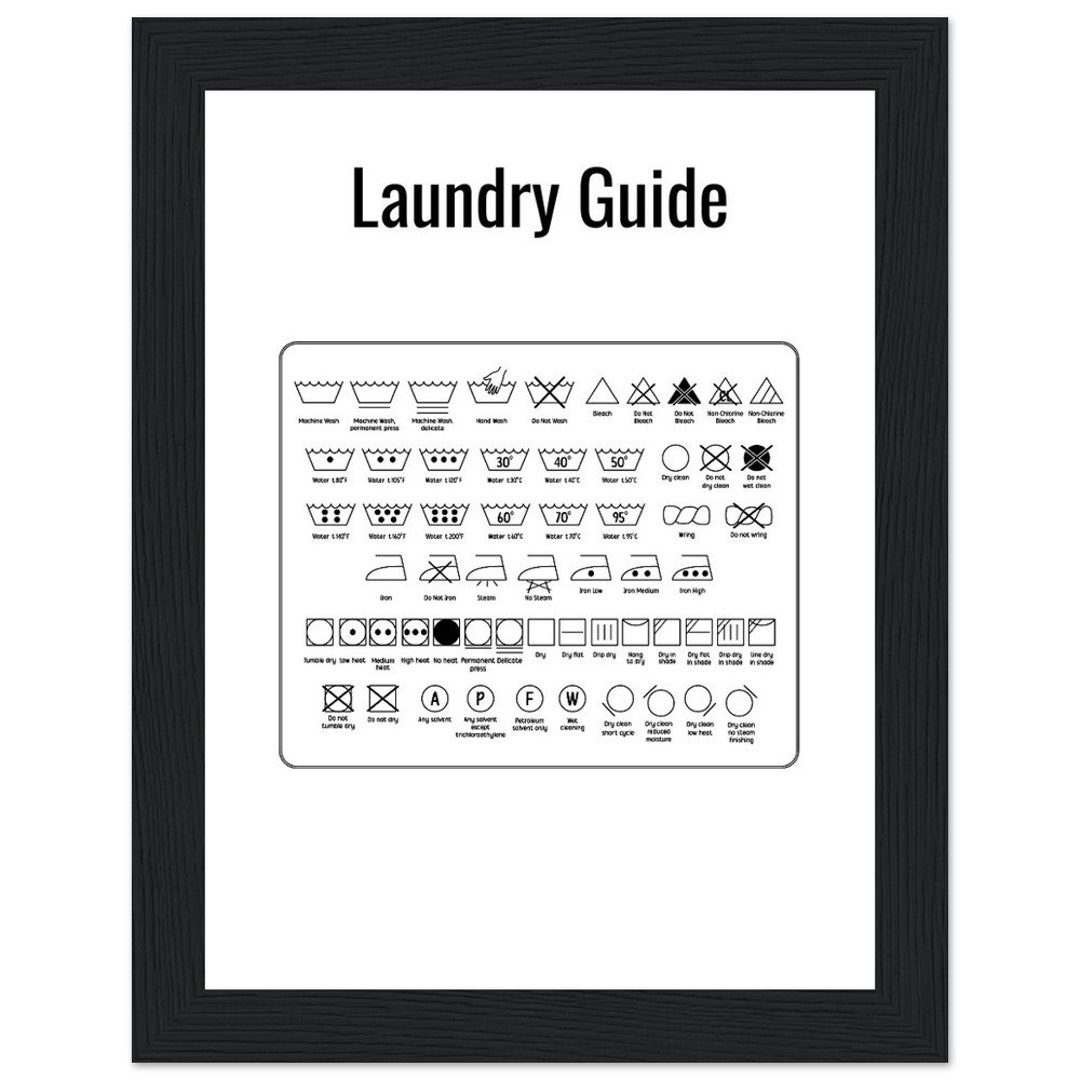 Minimalist Black & White Laundry Guide Poster Print in Elegant Wooden ...