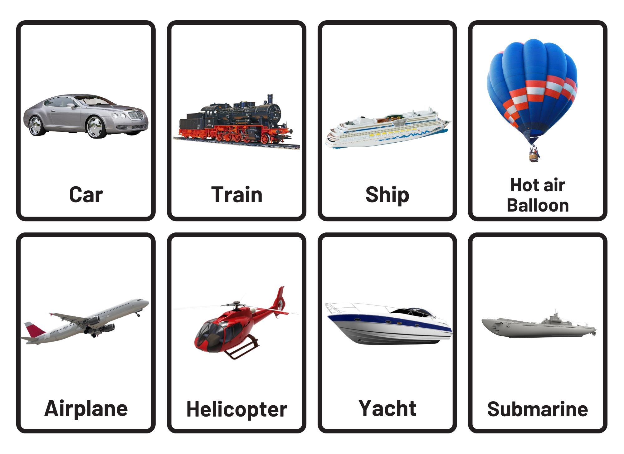 Real VEHICLES, 24 Montessori Cards, Flash Cards, PDF Printable ...