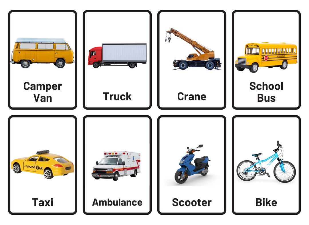 Real VEHICLES 24 Montessori Cards Flash Cards PDF - Etsy Canada