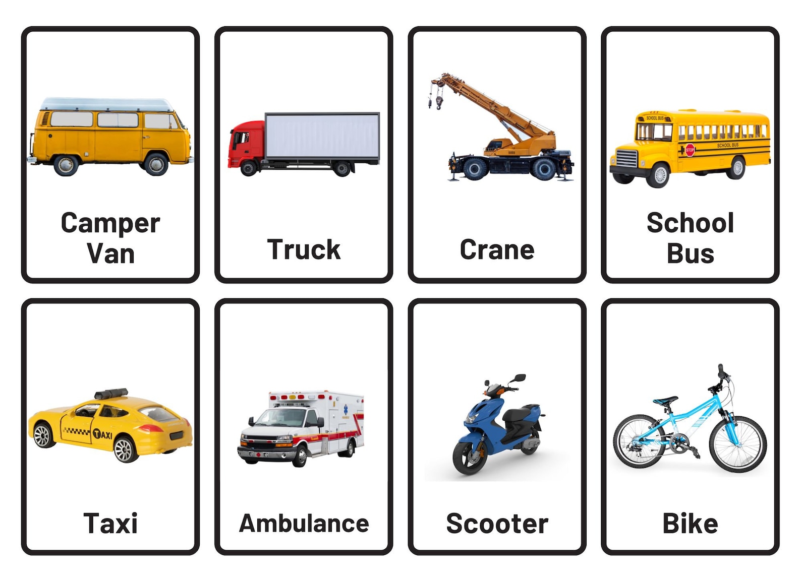 Real VEHICLES, 24 Montessori Cards, Flash Cards, PDF Printable ...