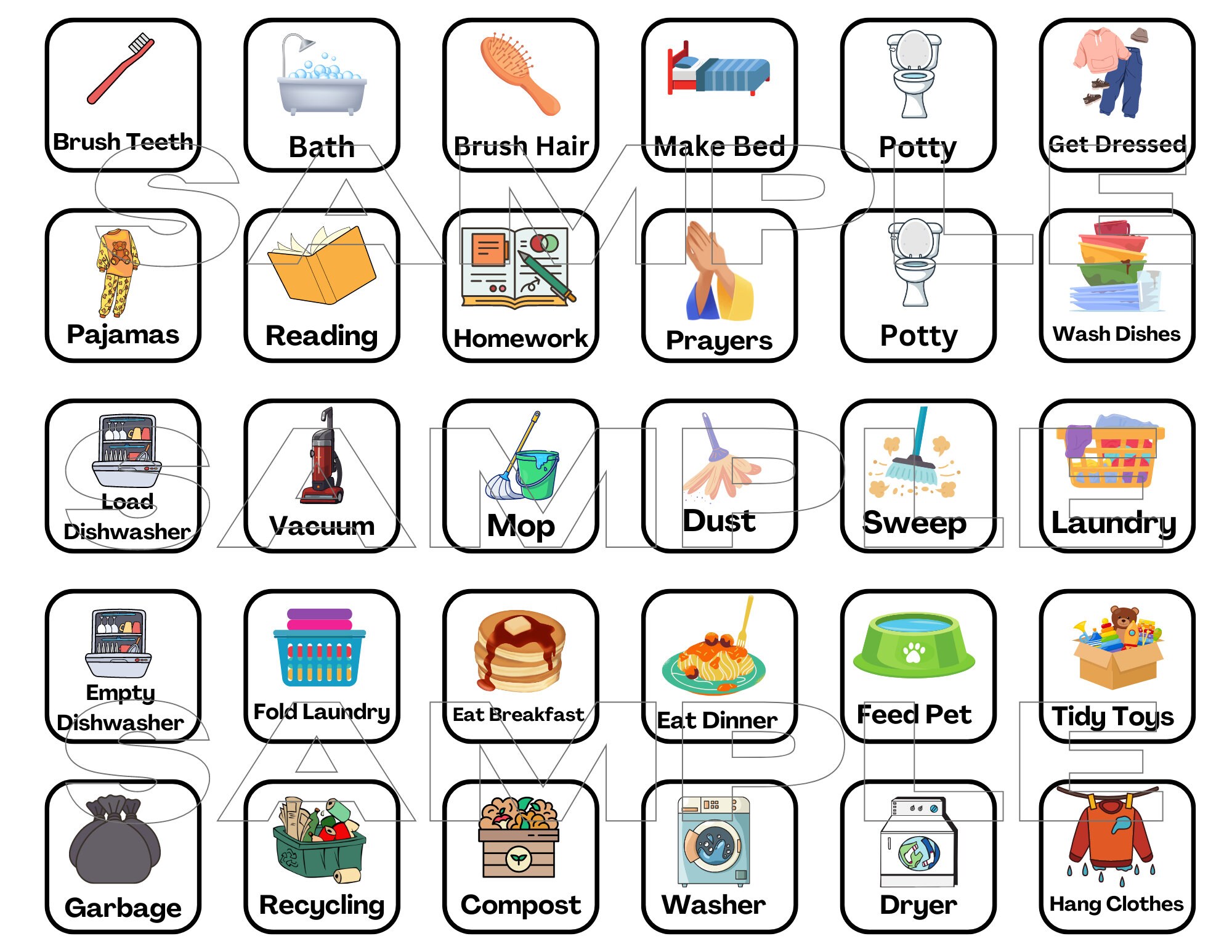 Kids Daily Responsibilities Chart,daily Routine Printable, Chore Chart ...