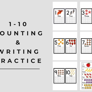 1-10 Counting and Writing Practice Work Sheets, Toddler Learning, Prek ...