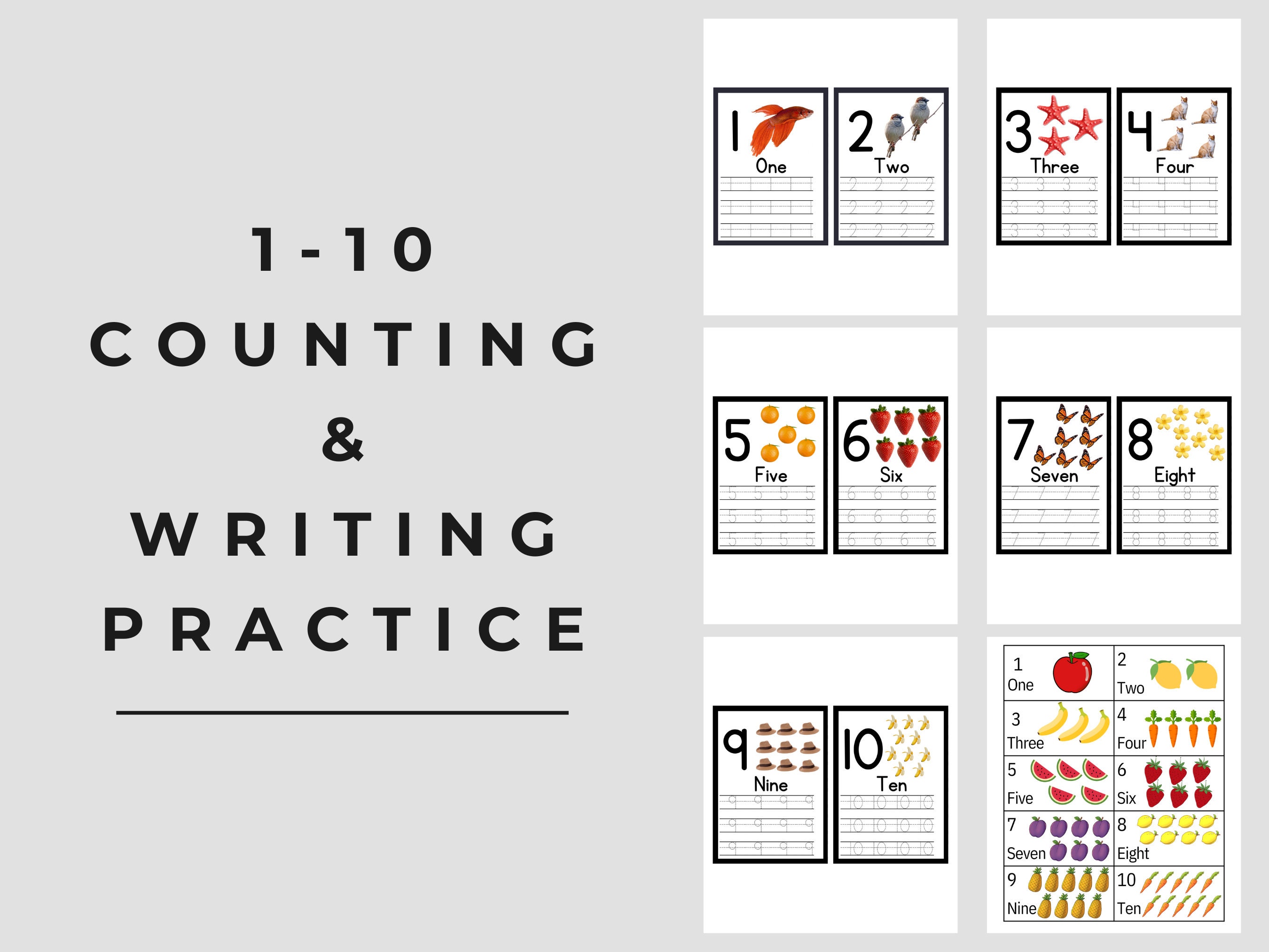 1-10 Counting and Writing Practice Work Sheets, Toddler Learning, Prek ...