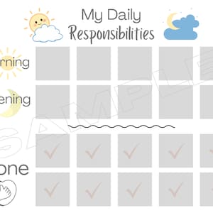 Kids Daily Responsibilities Chart,daily Routine Printable, Chore Chart ...