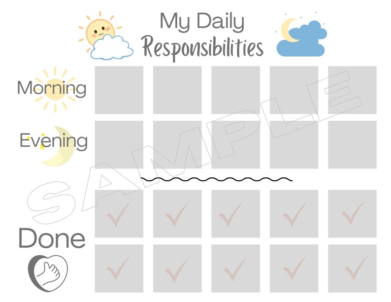 Kids Daily Responsibilities Chart,daily Routine Printable, Chore Chart ...