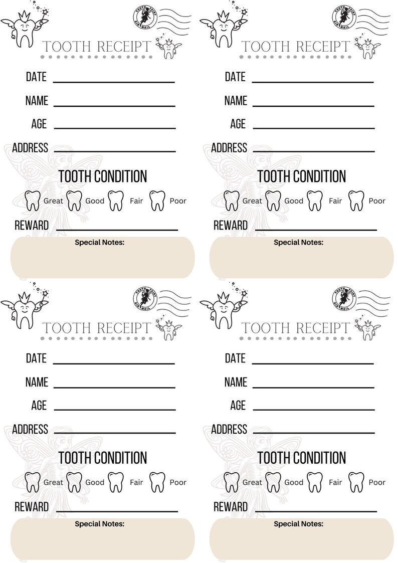 Tooth Fairy Printable, Printable Fillable Tooth Receipt for Kids ...