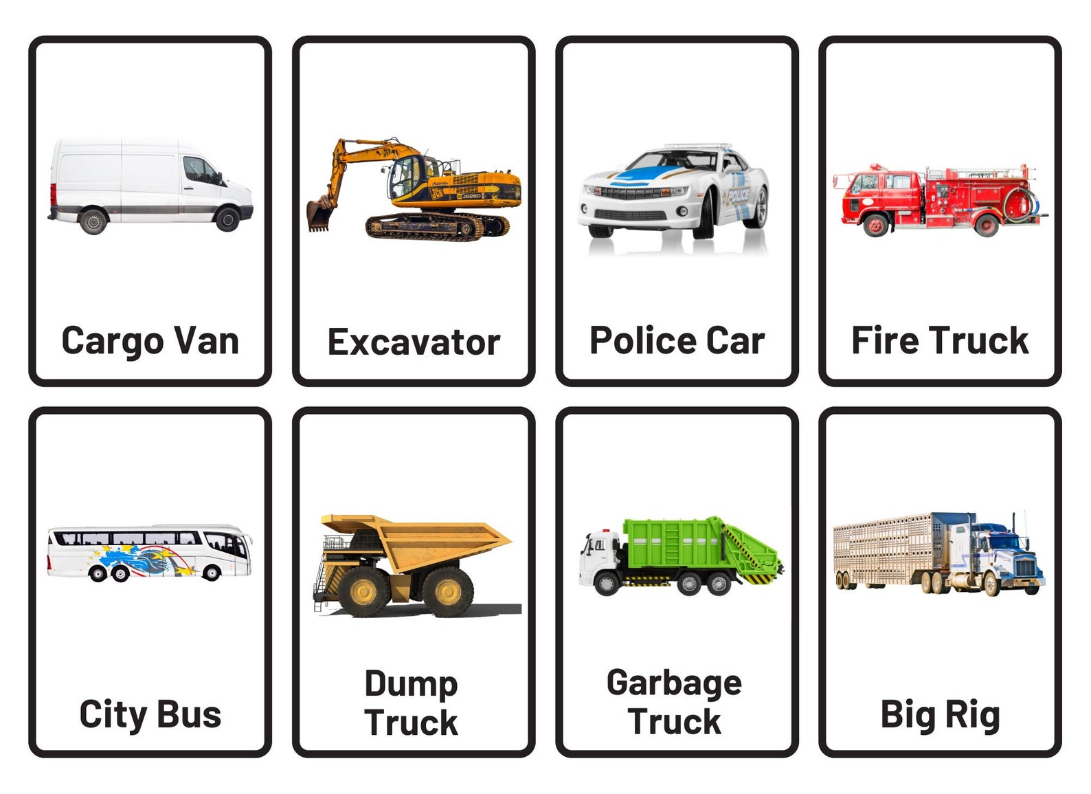 Real VEHICLES, 24 Montessori Cards, Flash Cards, PDF Printable ...