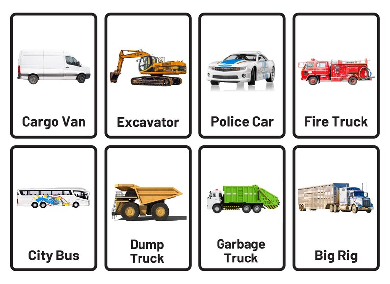 Real VEHICLES, 24 Montessori Cards, Flash Cards, PDF Printable ...