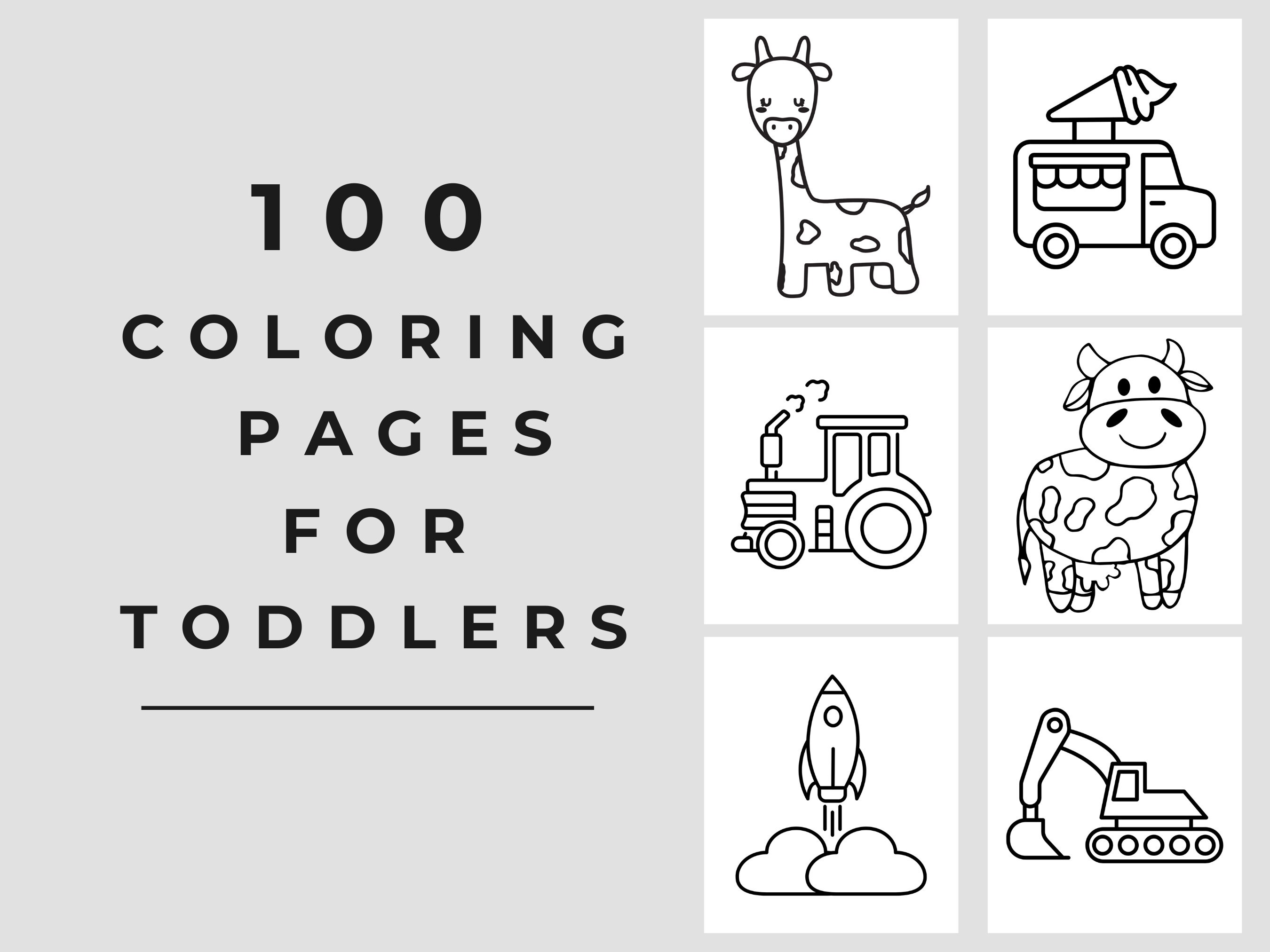 Printable Toddler Coloring Pages, 100 Large Sheets With Animals ...