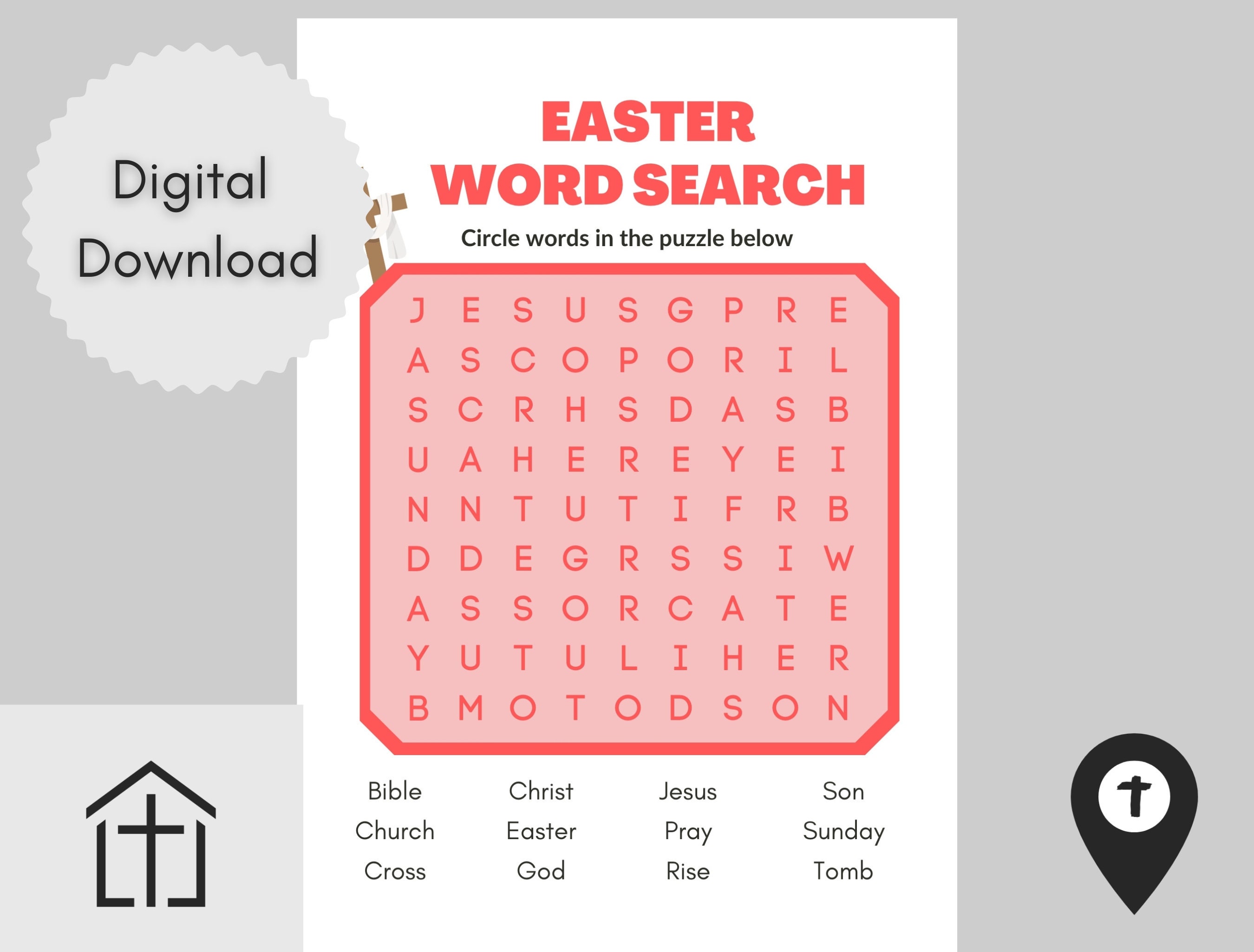 Easter Christian Wordsearch Puzzle for Kids Children Digital - Etsy