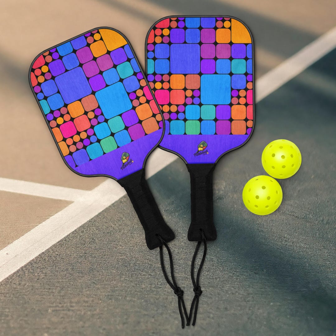 Retro Tiles Wood Pickleball Paddle Set | Modern Geometric Design With ...