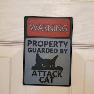 3d Printed Warning Sign- Attack Cat-funny - Etsy