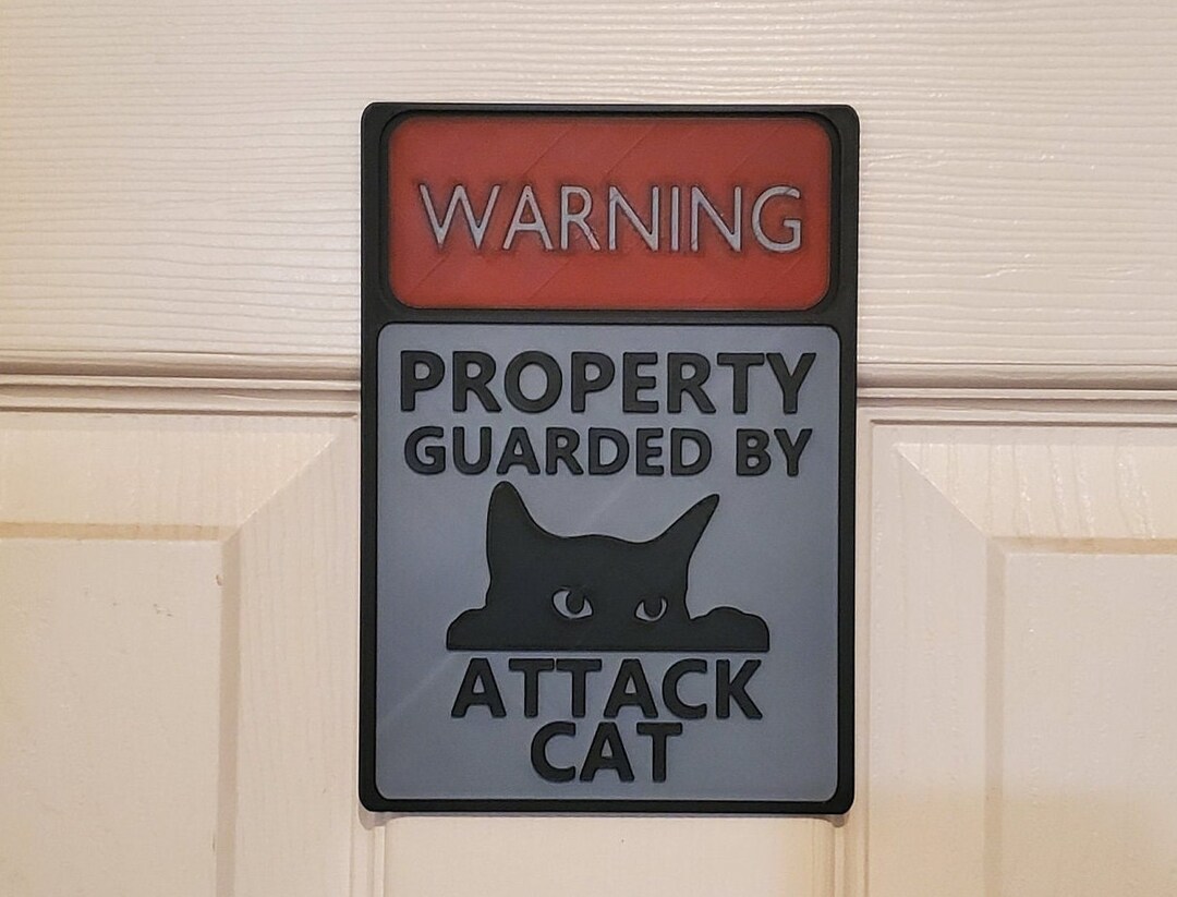 3d Printed Warning Sign- Attack Cat-funny - Etsy