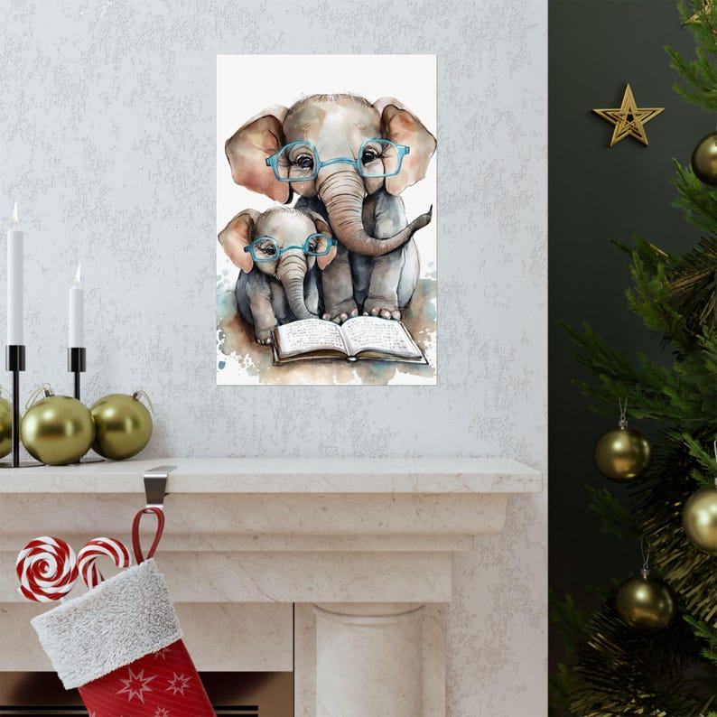 Elephant Reading Poster: Kids Nursery Wall Art, Nursery Decor - Etsy