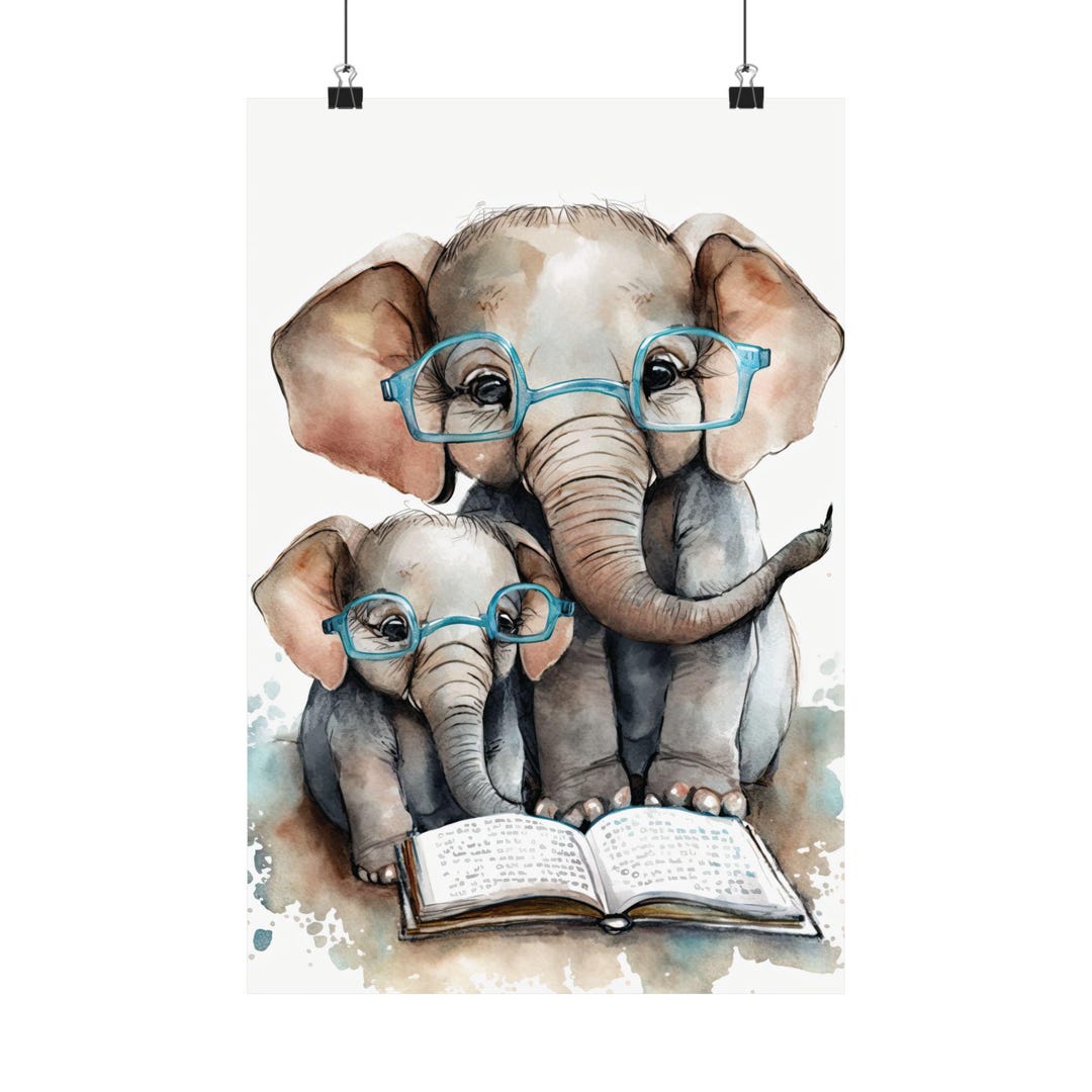 Elephant Reading Poster: Kids Nursery Wall Art, Nursery Decor - Etsy