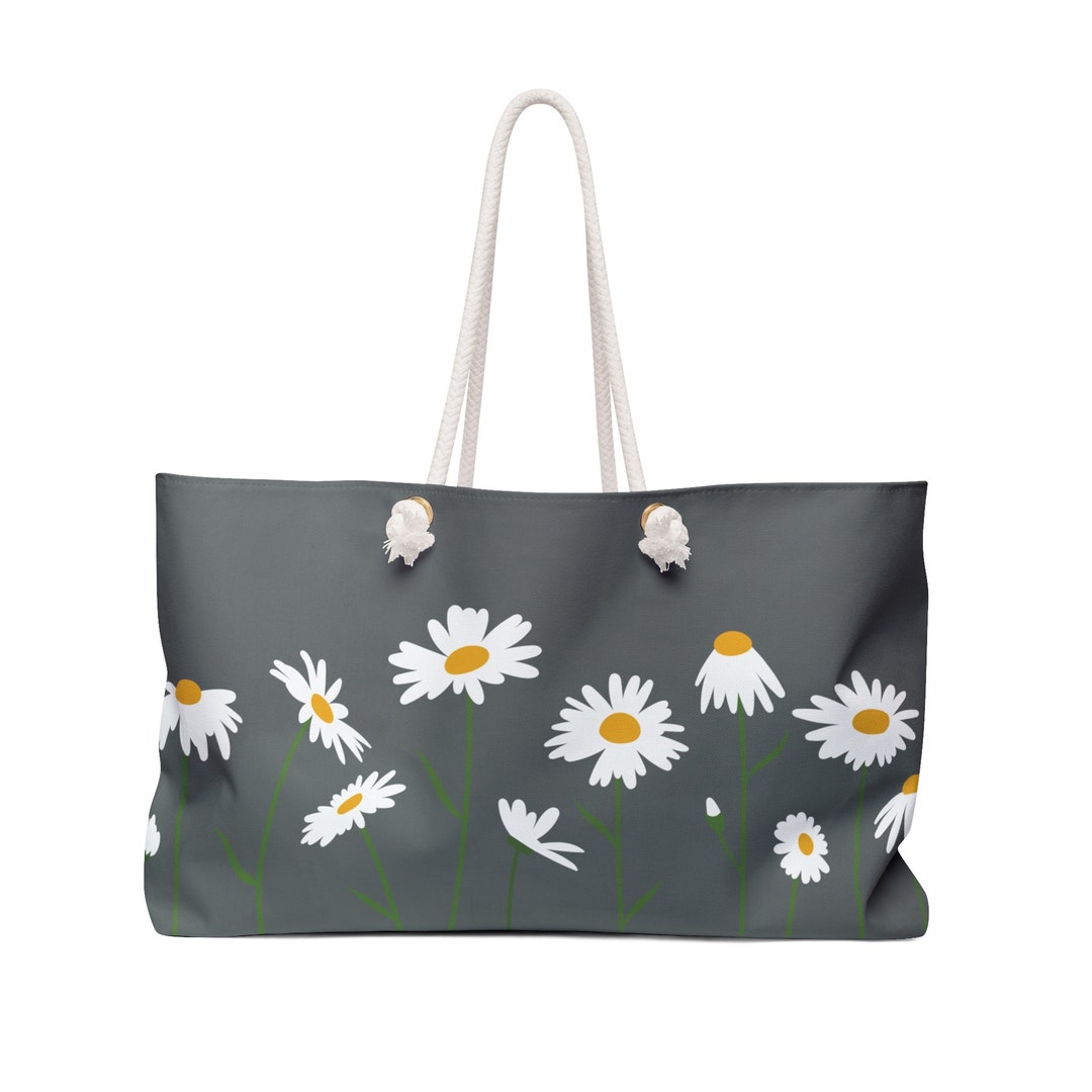 Gray DAISY Weekend Tote Bag | Daisy Gift Idea for Her | Gray Daisy Bag ...