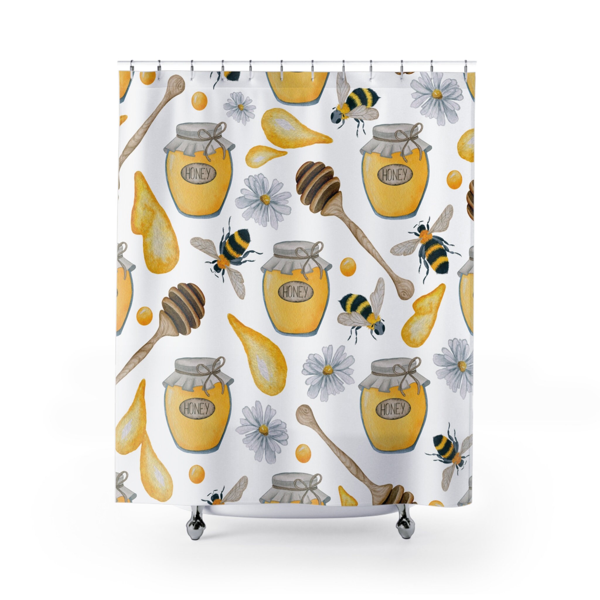 Bee Keeper Gift Idea Shower Curtain Daisy Shower Curtain Bumble Bee ...