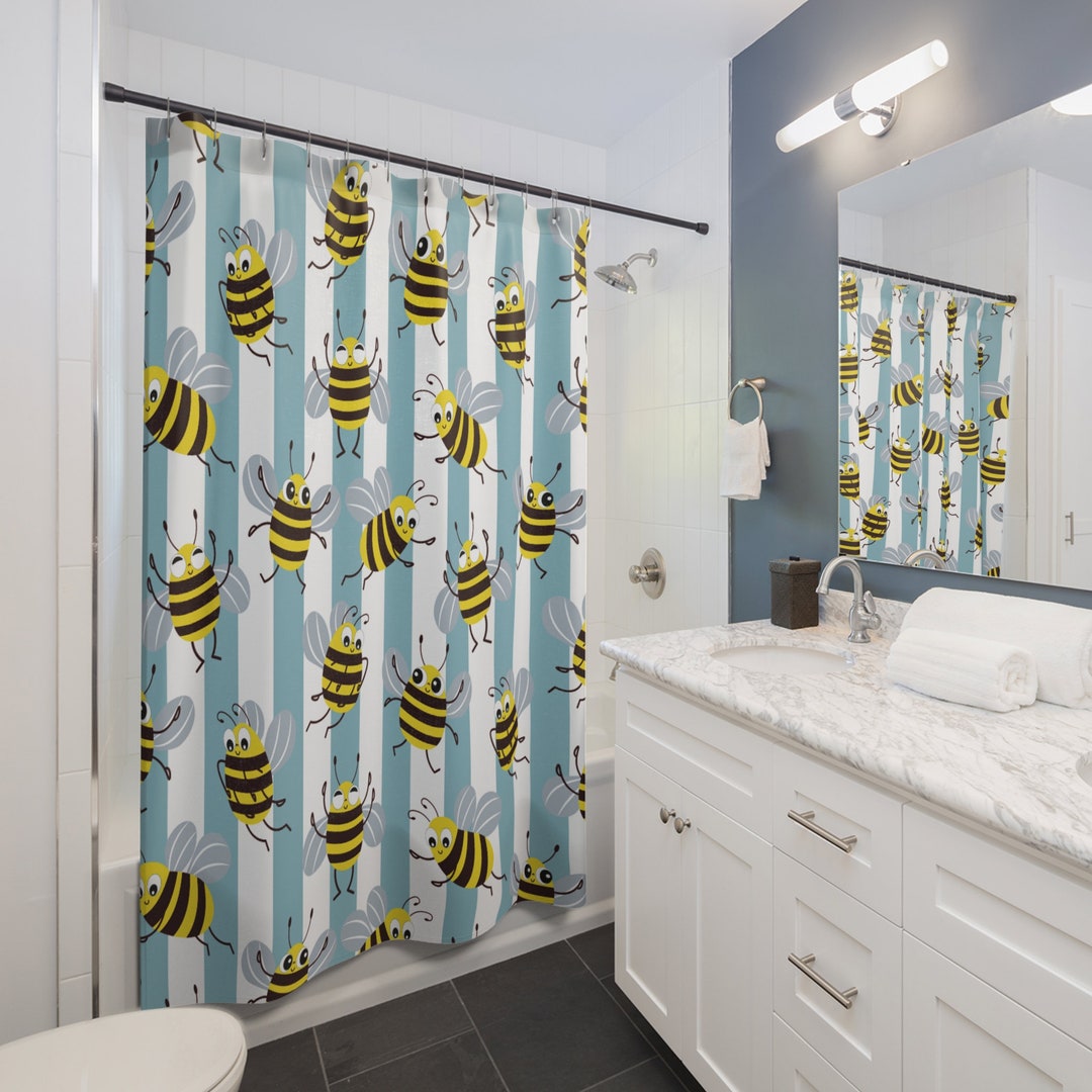 Cute Bee Bath Curtain Bee Shower Curtain Bee Bathroom Decor Bumble Bee ...