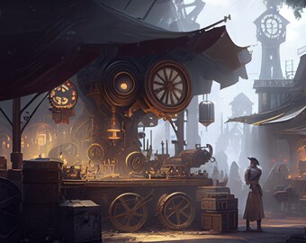 Steampunk Cityscape Cat Digital Poster Art digital Only File 19202400 ...