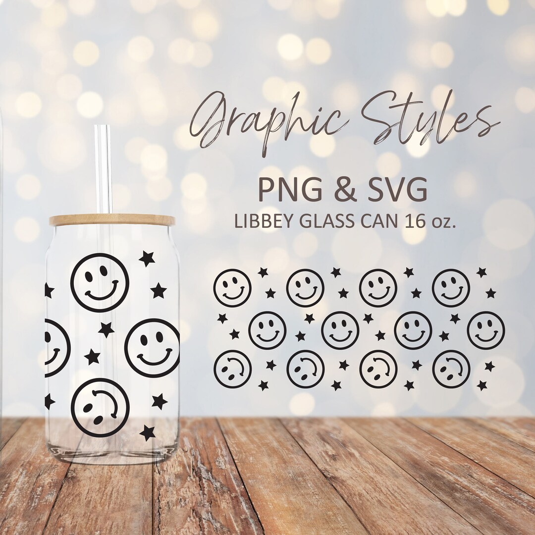 Smiley Stars Design Wrap for 16oz Libbey Glass Cup Can Digital Download ...