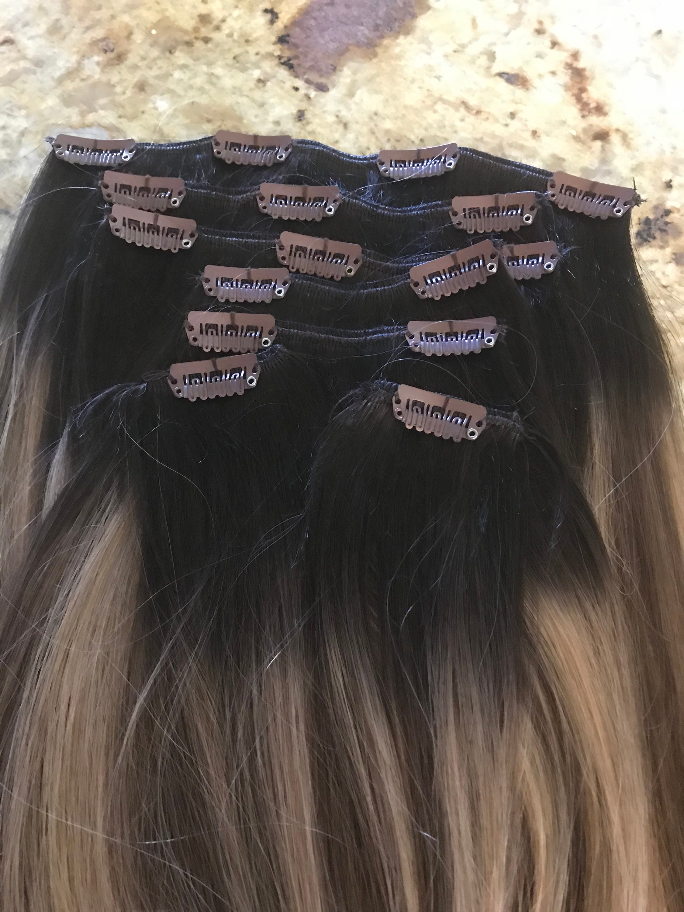 Custom Colored Clip in Balayage Hair Extensions European Remy Human ...
