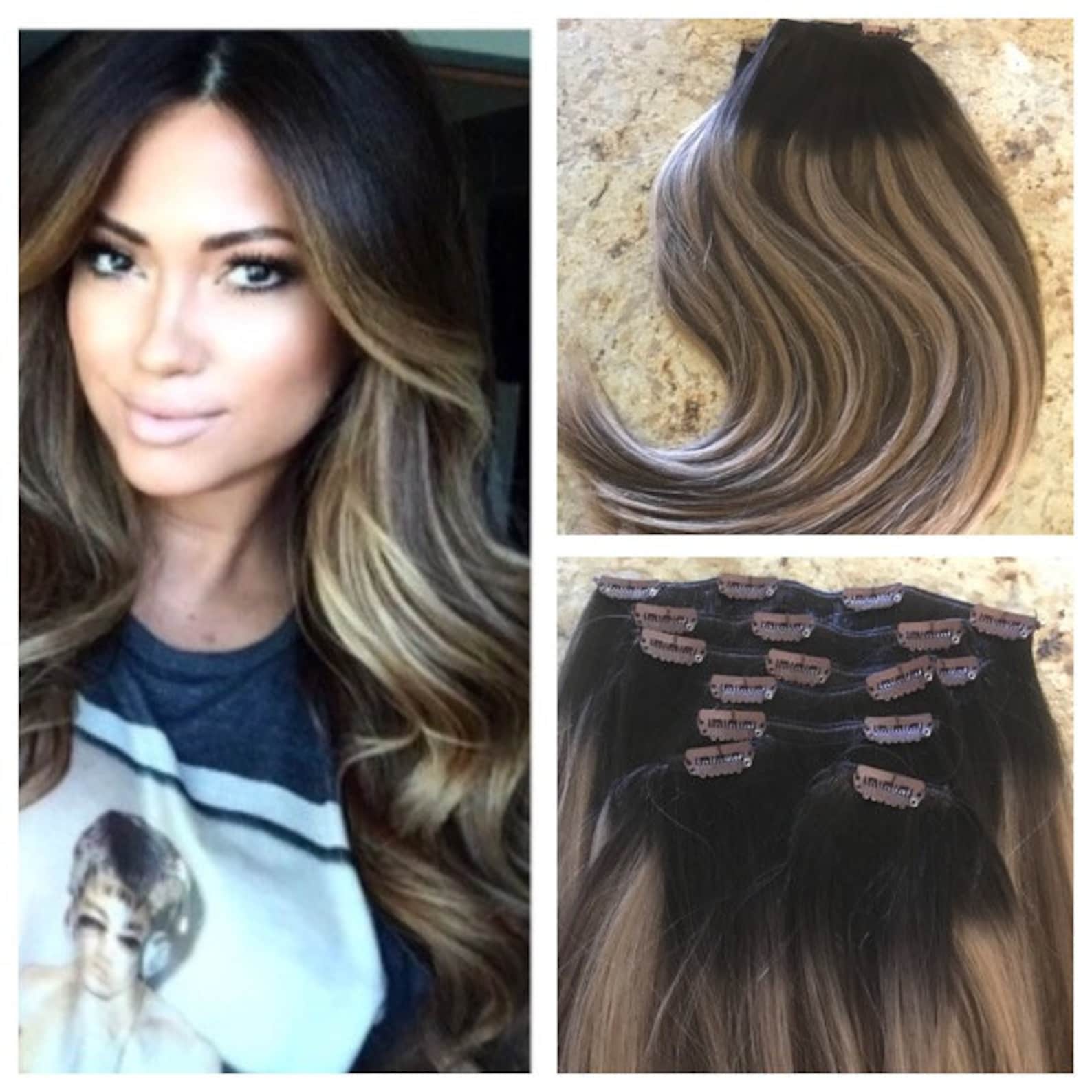 Custom Colored Clip in Balayage Hair Extensions European Remy Human ...