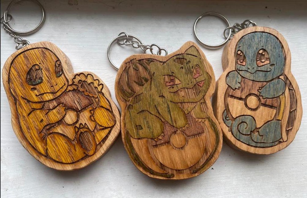 Pokemon Gen 1 Starters Wood Keychains Ornaments Charmander Squirtle and ...