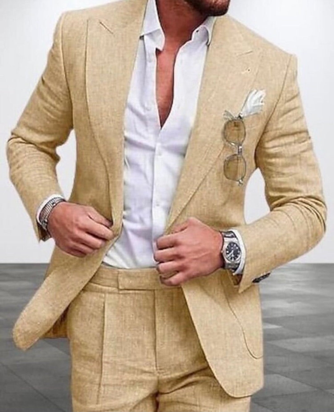 Men Suit for Linen Men Beige Linen Suit Men Wedding Linen Suit Men ...