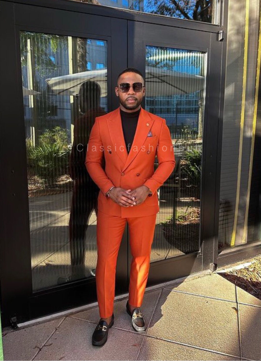 Men Suits Double Breasted Orange 2 Piece Elegant Formal Fashion Suits ...