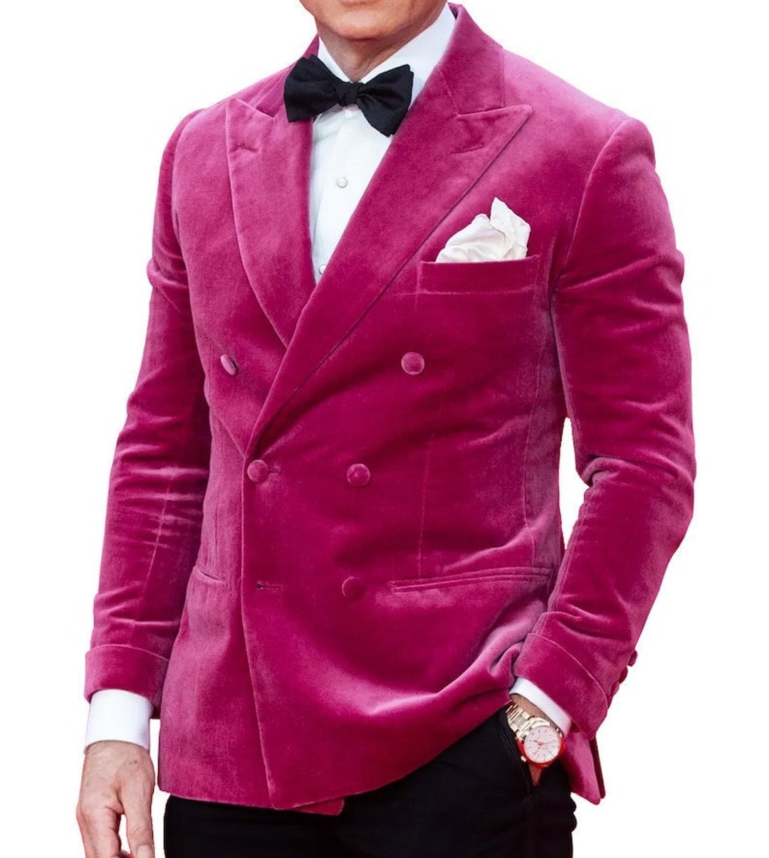 Men Double Breasted Smoking Jacket for Men Pink Velvet Smoking Jacket ...