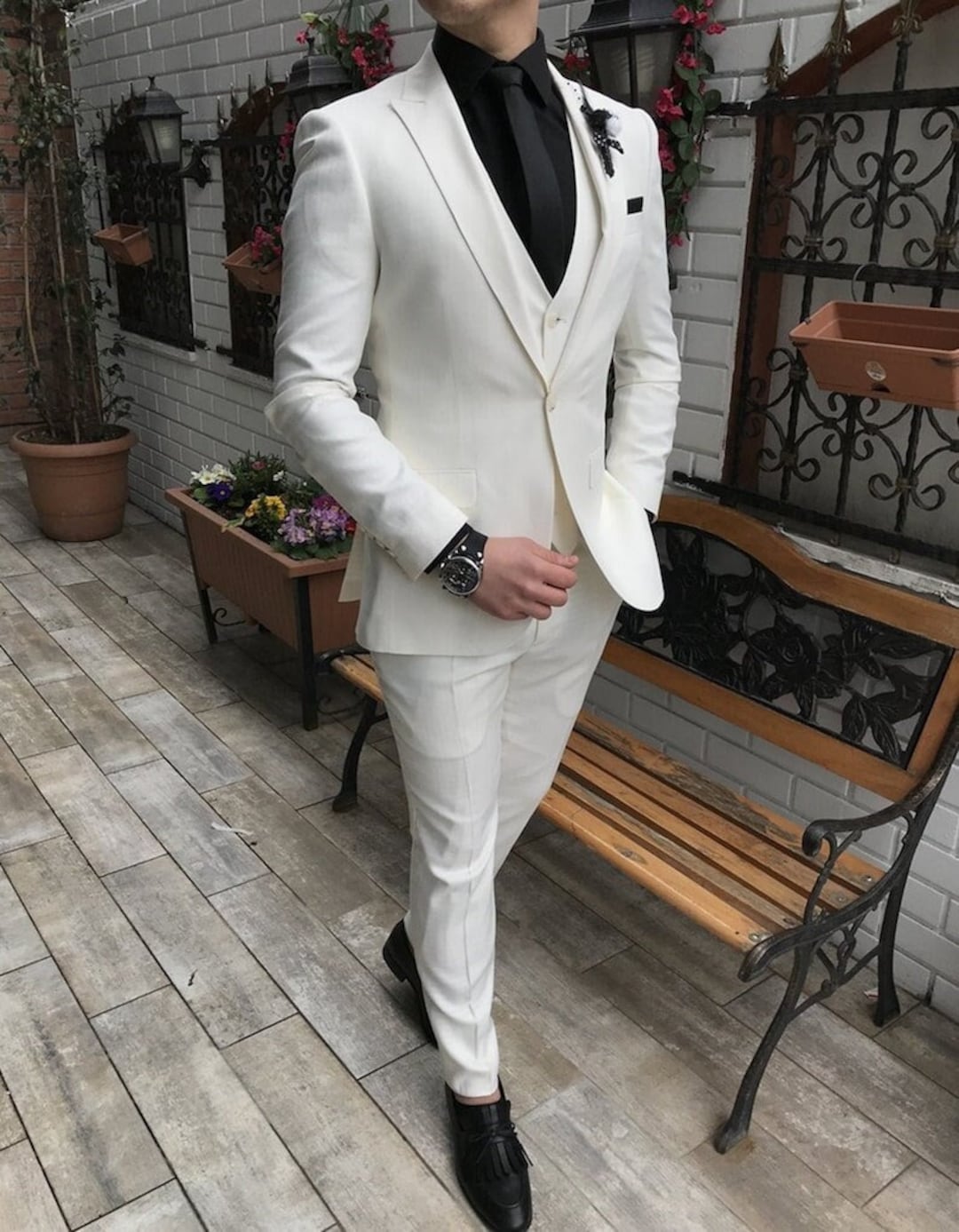 Men Suit White 3 Piece Slim Fit Elegant Suits Formal Fashion Suits ...