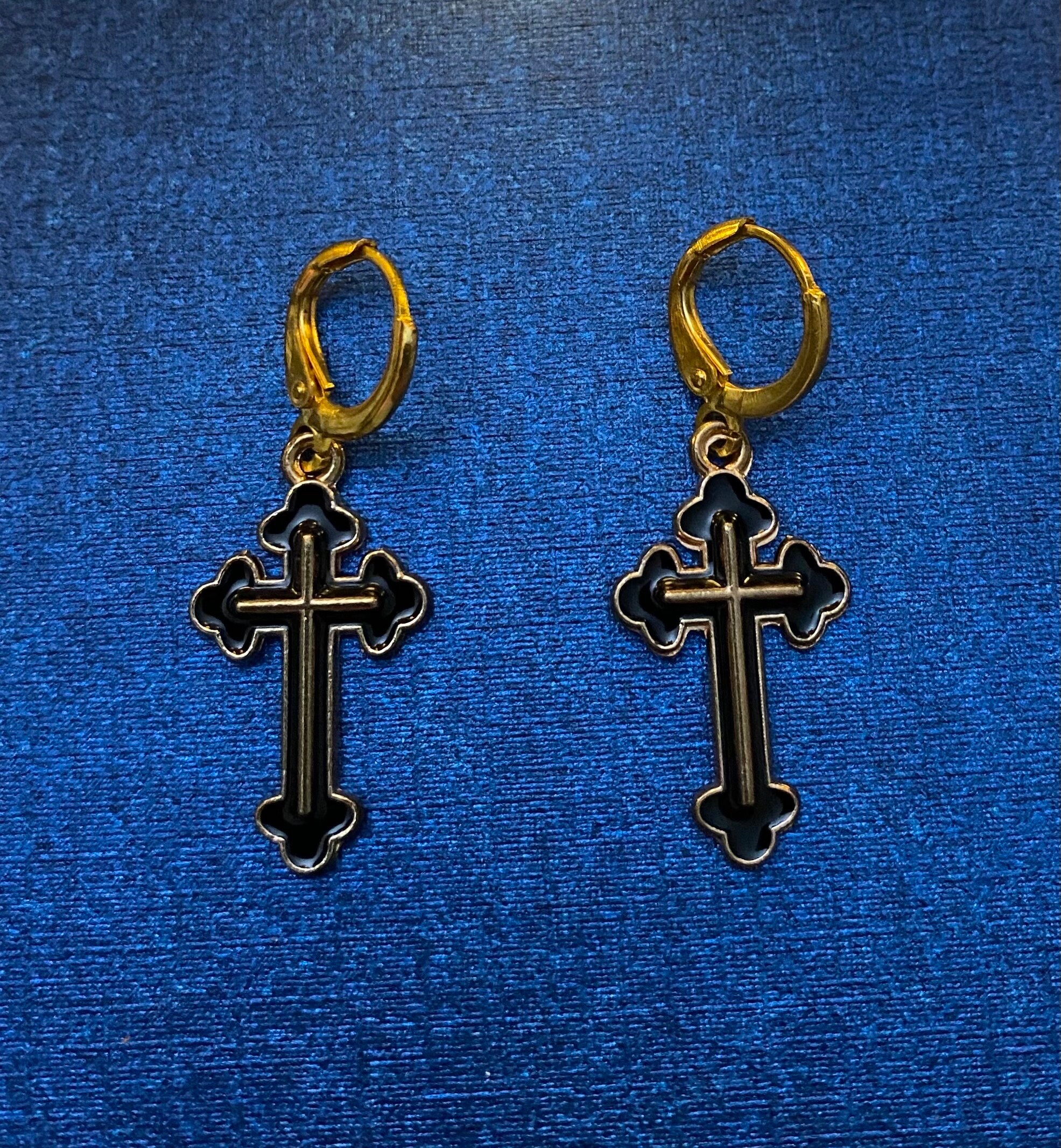 Black Light Cross Earrings - Etsy