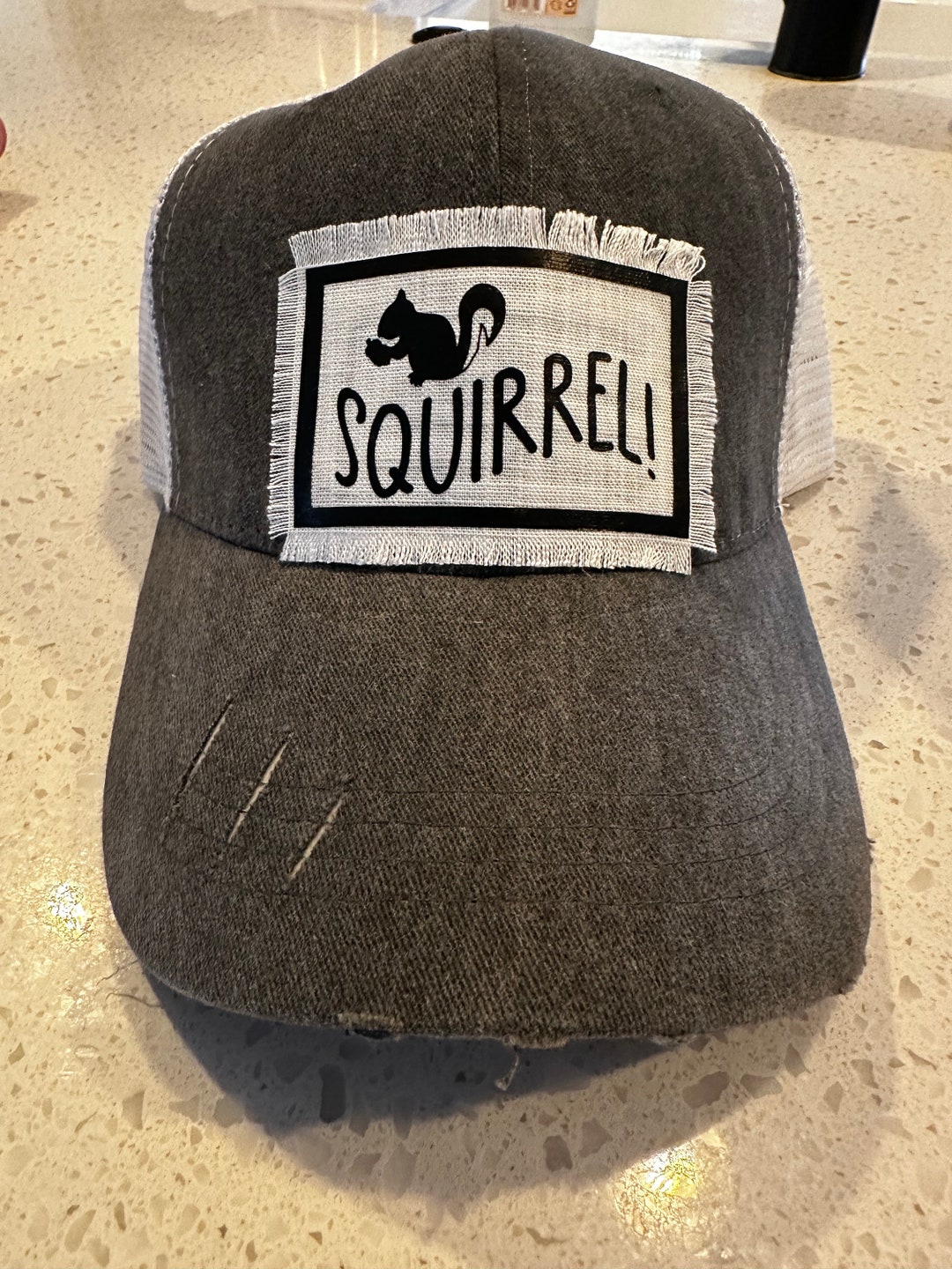 Distressed Trucker Hat “squirrel!” Grey/white - Etsy