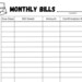 Monthly Bill Payment Record Keeper, Printable Bill Payment Sheet, Print ...