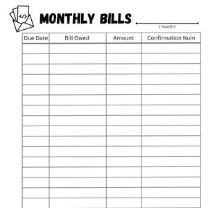 Monthly Bill Payment Record Keeper, Printable Bill Payment Sheet, Print ...