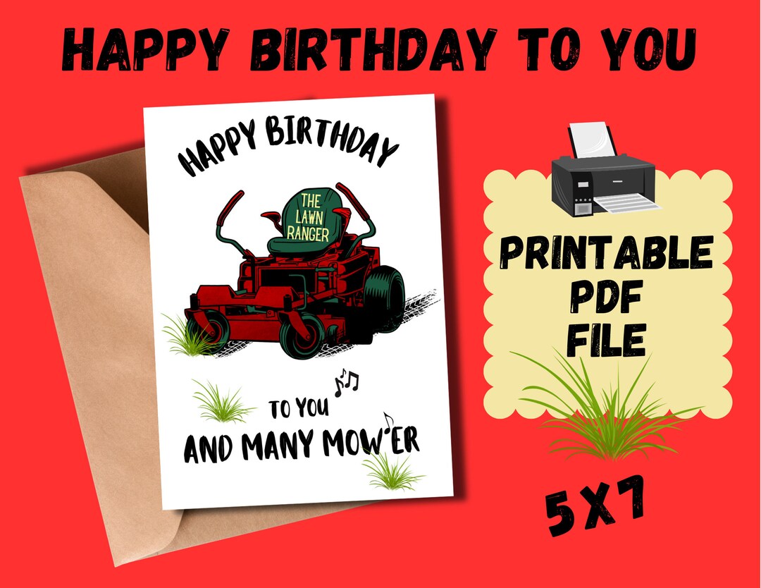 Happy Birthday Day Card for Him or Her the Lawn Ranger Mowing Birthday ...