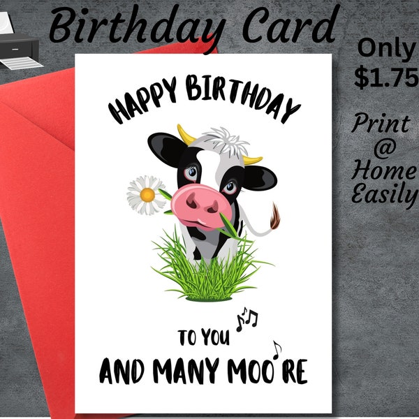 Printable Cow Birthday Card - Etsy